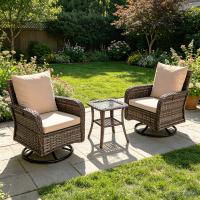 China Factory Wholesale PE Rattan Rocking Chair Garden Furniture Sets Hot Sale Turning Chair Swivel Chair and Table with Rippled Glass for sale