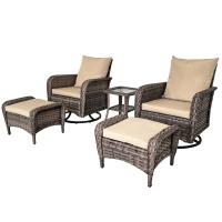 China Outdoor Patio Furniture Set PE Wicker Swivel Rocker Chairs with Ottomans and Side Table All Weather Rattan Conversation Set for sale