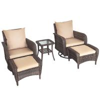 China Outdoor Patio Furniture Set PE Wicker Swivel Rocker Chairs with Ottomans and Side Table All Weather Rattan Conversation Set for sale