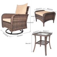 China Outdoor Patio Furniture Set PE Wicker Swivel Rocker Chairs with Ottomans and Side Table All Weather Rattan Conversation Set for sale