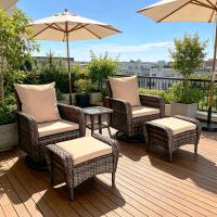 China Outdoor Patio Furniture Set PE Wicker Swivel Rocker Chairs with Ottomans and Side Table All Weather Rattan Conversation Set for sale