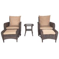 China Outdoor Patio Furniture Set PE Wicker Swivel Rocker Chairs with Ottomans and Side Table All Weather Rattan Conversation Set for sale