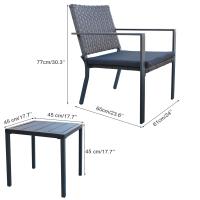 China Outdoor Balcony Furniture 3 Piece Set  PE Wicker Chairs with Cushions Slatted Side Table Space-Saving Patio Bistro Set for sale