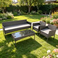 China Modern Eco-Friendly Wicker Rattan Outdoor Conversation Set with Coffee Table for Patio and Courtyard PE Rattan Garden Furniture for sale