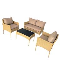 China 4 Pieces PE Rattan Patio Furniture Set, Outdoor Garden Sofa Set with Waterproof Cushions and Glass Coffee Table for Backyard for sale