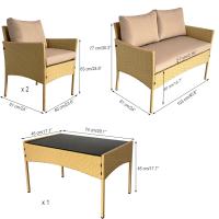 China 4 Pieces PE Rattan Patio Furniture Set, Outdoor Garden Sofa Set with Waterproof Cushions and Glass Coffee Table for Backyard for sale