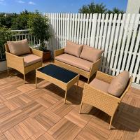 China 4 Pieces PE Rattan Patio Furniture Set, Outdoor Garden Sofa Set with Waterproof Cushions and Glass Coffee Table for Backyard for sale