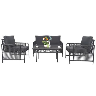 China Factory Wholesale Indoor Out Door Use Metal Frames Rope Conversation Sofa Set with Coffee Table for sale
