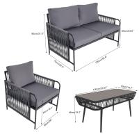 China Factory Wholesale Indoor Out Door Use Metal Frames Rope Conversation Sofa Set with Coffee Table for sale