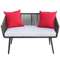 China Factory Hot Sale Indoor and Outdoor Use 4-Piece Set of Rope Woven Chairs & Coffee Table with Tapered Metal Legs for sale