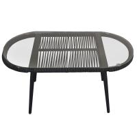 China Factory Hot Sale Indoor and Outdoor Use 4-Piece Set of Rope Woven Chairs & Coffee Table with Tapered Metal Legs for sale