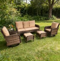 China Factory Price 6 Piece Outdoor Rattan Furniture Set 3 Seater Sofa and Rocking Chair Combination for Backyard for sale