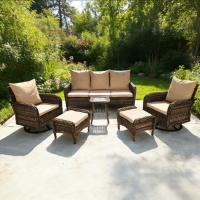 China Factory Price 6 Piece Outdoor Rattan Furniture Set 3 Seater Sofa and Rocking Chair Combination for Backyard for sale
