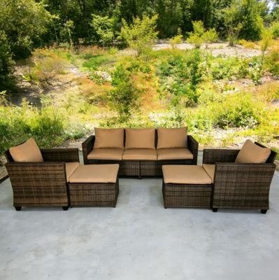 China 2026 New Design Hot Sale 5-Piece Rattan Wicker Conversation Set | Brown Frame, Beige Cushions, Perfect for Patio & Garden for sale