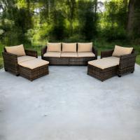 China 2026 New Design Hot Sale 5-Piece Rattan Wicker Conversation Set | Brown Frame, Beige Cushions, Perfect for Patio & Garden for sale
