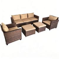 China 2026 New Design Hot Sale 5-Piece Rattan Wicker Conversation Set | Brown Frame, Beige Cushions, Perfect for Patio & Garden for sale
