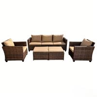 China 2026 New Design Hot Sale 5-Piece Rattan Wicker Conversation Set | Brown Frame, Beige Cushions, Perfect for Patio & Garden for sale