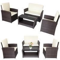 China 4 Pcs Outdoor Wicker Patio Furniture Set with Cushions Glass Table  Rattan Conversation Set Outdoor Sits for sale