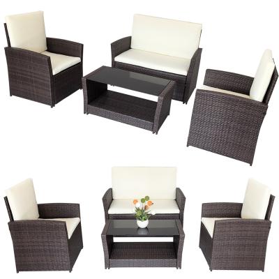 China 4 Pcs Outdoor Wicker Patio Furniture Set with Cushions Glass Table  Rattan Conversation Set Outdoor Sits for sale