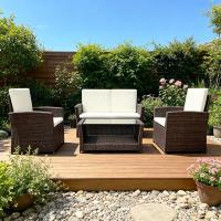 China 4 Pcs Outdoor Wicker Patio Furniture Set with Cushions Glass Table  Rattan Conversation Set Outdoor Sits for sale