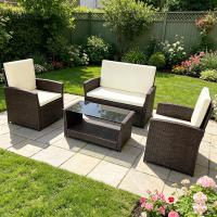 China 4 Pcs Outdoor Wicker Patio Furniture Set with Cushions Glass Table  Rattan Conversation Set Outdoor Sits for sale