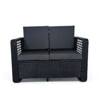 China Modern Black PE Rattan Outdoor Sofa Set with Glass Coffee Table for Patio Balcony and Garden for sale