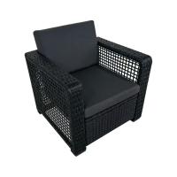 China Modern Black PE Rattan Outdoor Sofa Set with Glass Coffee Table for Patio Balcony and Garden for sale