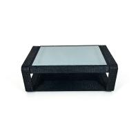 China Modern Black PE Rattan Outdoor Sofa Set with Glass Coffee Table for Patio Balcony and Garden for sale