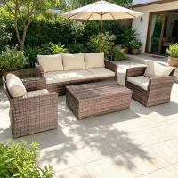 China Best Seller 4 Pcs Patio Furniture Set Rattan Sofa Sets Indoor Outdoor Use Steel Frame PE Rattan Wicker Sofa Set Furniture for sale