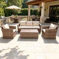 China Best Seller 4 Pcs Patio Furniture Set Rattan Sofa Sets Indoor Outdoor Use Steel Frame PE Rattan Wicker Sofa Set Furniture for sale