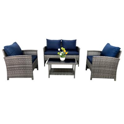 China Set of 4 Wholesale High Quality Good Price Steel Frame Rattan Garden Table and Chairs Hot Sale Promotion for sale