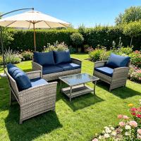 China Set of 4 Wholesale High Quality Good Price Steel Frame Rattan Garden Table and Chairs Hot Sale Promotion for sale