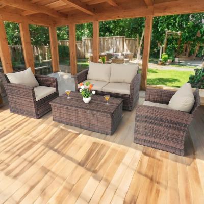 China Factory Direct Sales and Wholesale Set of  4 Luxury Patio Furniture Set Garden Furniture Outdoor Rattan Sofa for sale