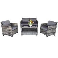 China Wholesale Manufacture Set of 4 Leisure  Conversation Rattan Table and Chair with Plastic Feet for sale