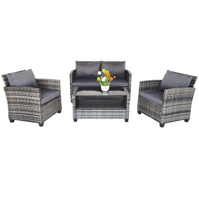 China Wholesale Manufacture Set of 4 Leisure  Conversation Rattan Table and Chair with Plastic Feet for sale