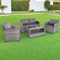 China Wholesale Manufacture Set of 4 Leisure  Conversation Rattan Table and Chair with Plastic Feet for sale