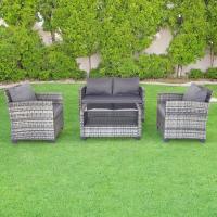 China Wholesale Manufacture Set of 4 Leisure  Conversation Rattan Table and Chair with Plastic Feet for sale