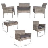 China Four Pieces Patio PE Rattan Wicker Furniture Set Outdoor Garden Conversation Sofa Set with Gray Cushions Glass Top Coffee Table for sale