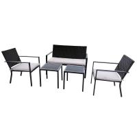 China Steel Iron Frame Wide Rattan Patio 5 Pieces love Seat Chair and Coffee Tea End Table Garden Patio Furniture for sale