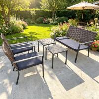 China Steel Iron Frame Wide Rattan Patio 5 Pieces love Seat Chair and Coffee Tea End Table Garden Patio Furniture for sale