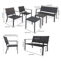 China Steel Iron Frame Wide Rattan Patio 5 Pieces love Seat Chair and Coffee Tea End Table Garden Patio Furniture for sale