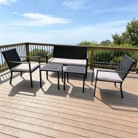 China Steel Iron Frame Wide Rattan Patio 5 Pieces love Seat Chair and Coffee Tea End Table Garden Patio Furniture for sale