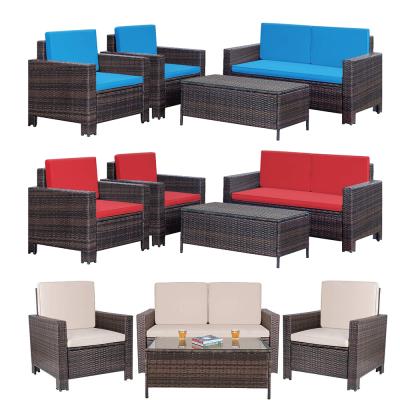 China Best Quality Promotional Modern Garden Courtyard Sectional Sofa Sets Outdoor Furniture 4 Pieces Patio Sofas with Coffee Table for sale