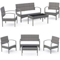 China Modern 4-Piece Outdoor Wicker Rattan Sofa Set All-Weather Patio Conversation Furniture Chairs With Coffee Table for sale