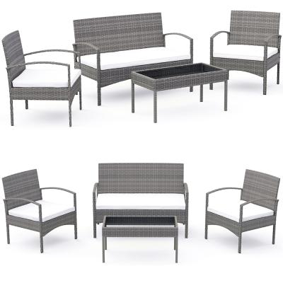 China Modern 4-Piece Outdoor Wicker Rattan Sofa Set All-Weather Patio Conversation Furniture Chairs With Coffee Table for sale