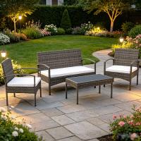 China Modern 4-Piece Outdoor Wicker Rattan Sofa Set All-Weather Patio Conversation Furniture Chairs With Coffee Table for sale