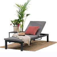 China Outdoor Furniture Wicker Chaise Lounge Iron Frame Waterproof Fabric Rattan Sunbed Sun Loungers With Side Square Table for sale