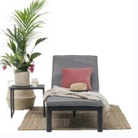 China Outdoor Furniture Wicker Chaise Lounge Iron Frame Waterproof Fabric Rattan Sunbed Sun Loungers With Side Square Table for sale