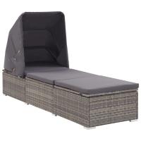China Wholesale Promotion Outdoor Patio Poolside Garden Rattan Furniture Sun Lounger with Canopy and Cushion Waterproof Fabric Sunbed for sale