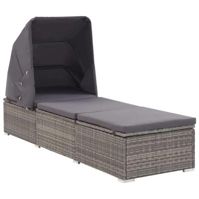 China Wholesale Promotion Outdoor Patio Poolside Garden Rattan Furniture Sun Lounger with Canopy and Cushion Waterproof Fabric Sunbed for sale